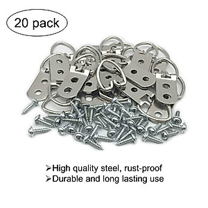 EesTeck 20 Pack D-Ring Steel Picture Hangers Heavy Duty with Screws Picture Frames Double Holes Clasp Picture Hang Solutions, for Hanging Clock Paintings Artwork Picture Frame Hook Photos Mirrors