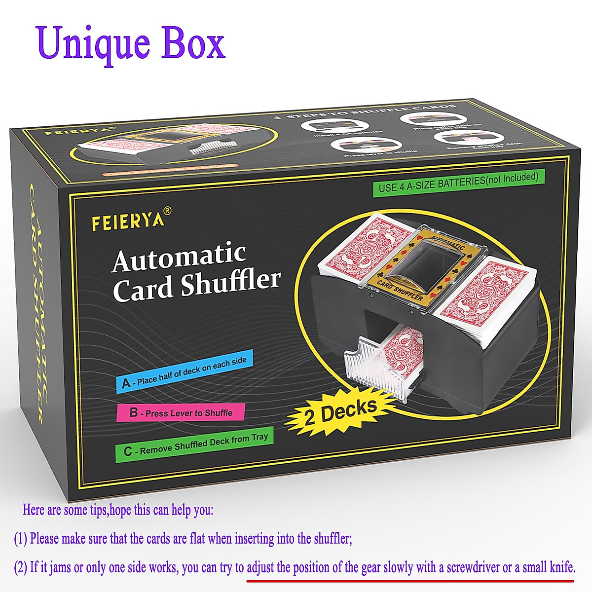 FEIERYA Automatic Card Shuffler 2 Deck,Battery-Operated Electric UNO Poker Shuffler,Playing Card Shuffler for Home Card Game,Travel