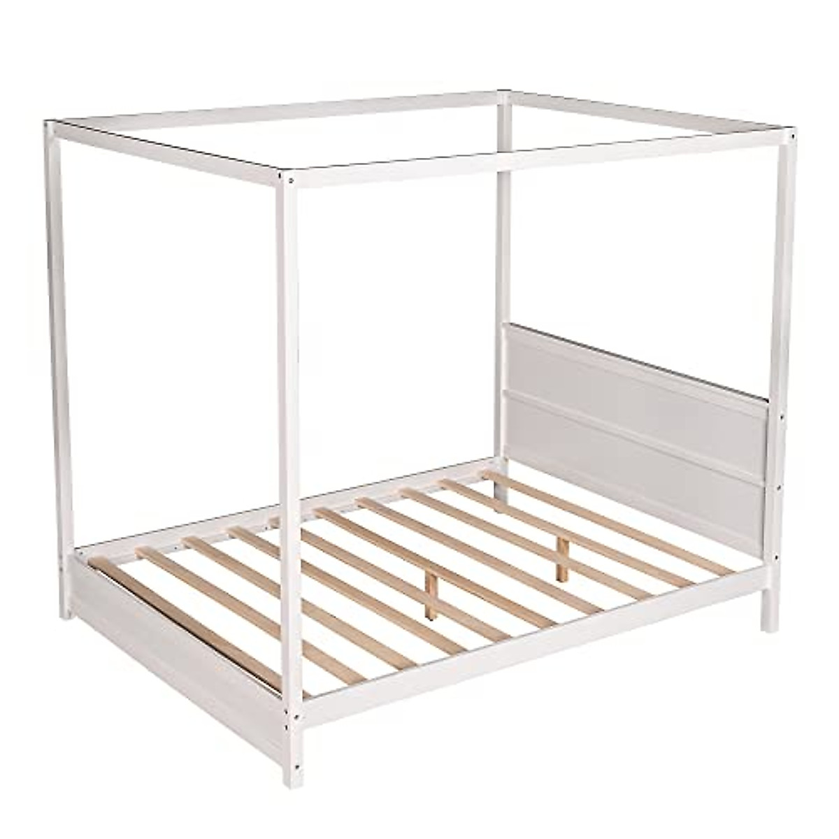 LCH Queen Size Wooden Platform Bed Frame with Headboard and Support Legs for Bedroom, White