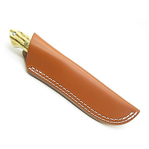 Brown Leather Fixed 5" Blade Loveless Style Hunting Knife Sheath Pouch
