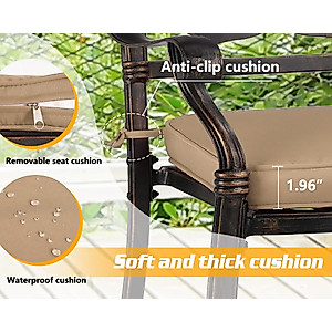 TITIMO Cast Aluminum Patio Dining Set 7-Piece with Cast-Top Rectangular Table and 6 Flower Chairs with Cushions,Outdoor Furniture Set for Backyard Porch Pool (Khaki)