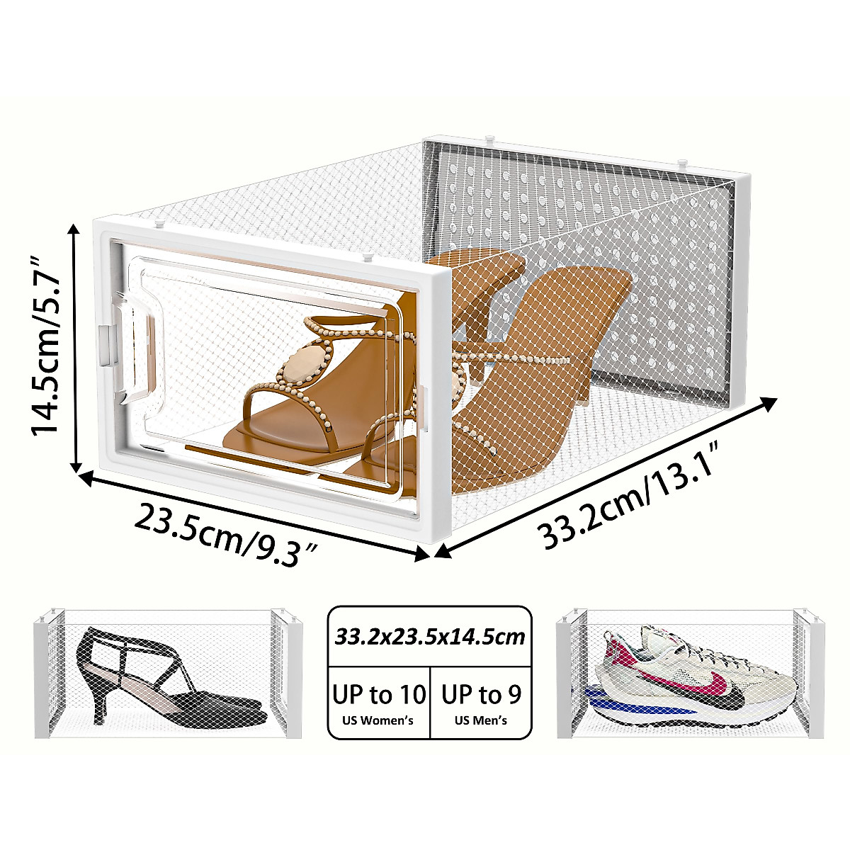 HOMIDEC 12 Pack Shoe Storage Box, Shoe Organizer for Closet, Clear Plastic Stackable Shoe Box, Foldable Shoe Rack Shoe Organizer for Closet Under Bed Entryway(White)
