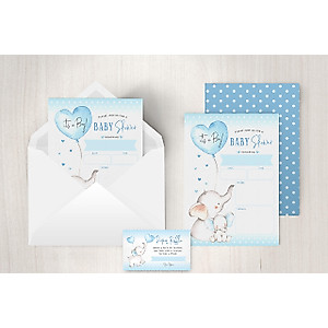 Your Main Event Prints Boy Elephant Baby Shower Invitations, Peanut Baby Shower Invites with Diaper Raffles Cards, Sprinkle, 20 Invites Including Envelopes
