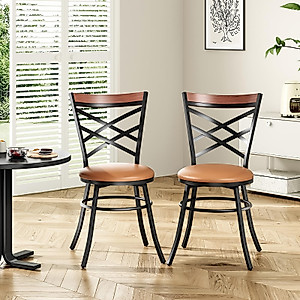 Soohow Upholstered Set of 4, Faux Leather Cushion Mid Century X Back Comfortable Swivel Room Retro Set,350LB,Whisky, Dining Chairs 4 PCS, Whiskey Brown