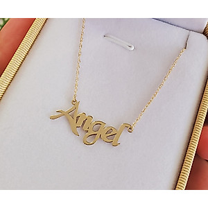 14k Solid Gold Custom Name Necklace Personalized Customizable Mother Day Gift Women Nameplate Dainty Men Handcrafted Made in USA Fine Jewelry High Polished (Yellow Gold)