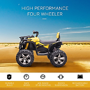 Aosom 12V Kids 4 Wheeler, Ride on ATV for Kids with Music, Realistic Headlights & Wide Wheels, Electric Quad Car for Boys and Girls, Yellow