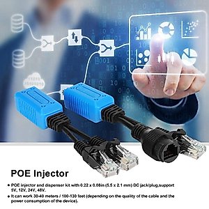 Tosuny 2pcs Splitter RJ45 Combiner POE Adapter Connectors Power Cable Kit Works with IP Security Cameras, Wireless Access Points