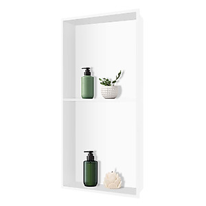 Greenspring 24" X 12" Shower Niche, Stainless Steel Shower Niche, Niche for Shower Wall, White Wall Niche Double Shelves, No Tile Needed Recessed Shower Shelf for Bathroom Storage