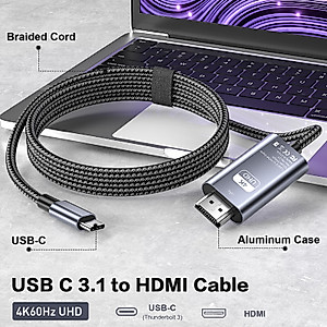 USB C to HDMI Cable 3.3ft 4K@60Hz,USB Type C to HDMI Cable [Thunderbolt 3 Compatible] for Home Office, Compatible for MacBook Pro, iPad Pro 2020, iMac, Samsung S21,S22, XPS, Huawei Mate 40, etc -1m