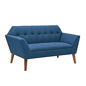 INK+IVY Newport Accent Armchair-Solid Wood Frame, Flare Arm Family Loveseat Settee Modern Mid-Century Style Living Room Sofa Furniture, 59" Wide, Blue