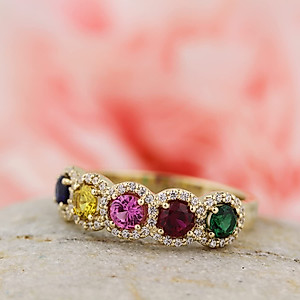 3-5 Birthstones Family Mothers Ring 10k White or Yellow or Rose Gold or Sterling Silver