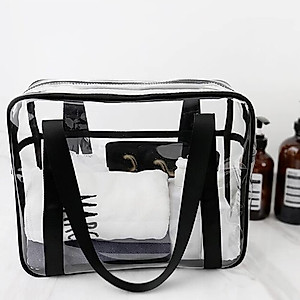 SxoSyo Clear Makeup Bags Large Travel Toiletry Bag for Women Transparent Bag Clear Cosmetic Bags with Handle Bathroom Organizer (black)