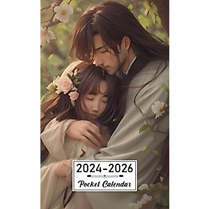 Pocket Calendar 2024-2026: Two-Year Monthly Planner for Purse , 36 Months from January 2024 to December 2026 | Anime couple hugging | Knight and woman | Fine details