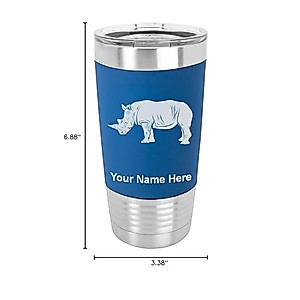 LaserGram 20oz Vacuum Insulated Tumbler Mug, Rhinoceros, Personalized Engraving Included (Silicone Grip, Dark Blue)
