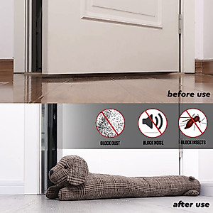 CERAYOU Dog Fabric Under Door Draft Stopper, 3LB Heavy Duty Decorative Soundproof Door Draft Blocker, 34 Inch Animal Energy Saving Draft Guard, Plaid