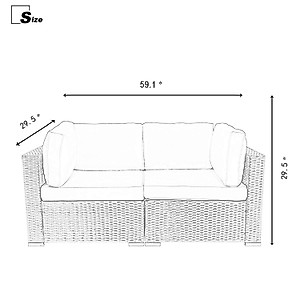 Excited Work Patio Sectional Furniture Corner Sofa,Low Back All-Weather Wicker Loveseats Outdoor Rattan Couch Set Conversation Sets（Dark Blue）