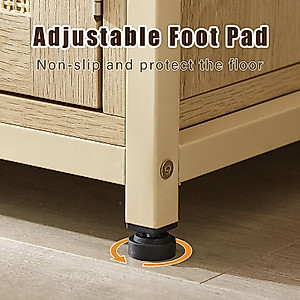 Zevemomo 7 Tier Tall Rattan Bookshelf - Modern Open Display Book Shelf & Bottom Cabinet with Door for CDs/Movies/Books, Large Wood Book Case Storage Organizer for Bedroom Home Office Living Room