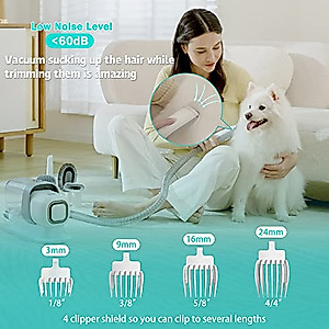 LMVVC Dog Grooming Kit Low Noise, Pet Grooming Clippers 2.3L Vacuum Suction 99% Pet Hair with 5 Grooming Tools for Dog Cat Vacuum for Shedding Grooming (Grey & White)