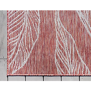 Unique Loom Outdoor Botanical Collection Area Rug - Leaf (5' 1" x 8' Rectangle, Rust Red/ Gray)