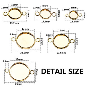 24pcs Gold Stainless Steel Cabochon Connectors Settings Round Blank Bezel Pendant Connector Trays Cabochon Pendant Bezel Blanks Links for DIY Jewelry Making,6 Sizes