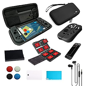 Ghost Manta 13 in 1 Accessories Kit Compatible with Nintendo Switch Earphone, Carry Bag, Tempered Glass, Game Card Storage, 2 Silicon Case, 4 Thumb Grips