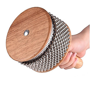 Froiny 1pc Wooden Cabasa Percussion Metal Beaded Chain & Cylinder Pop Hand Shaker Percussion Instrument