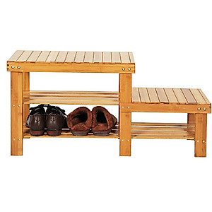 UDeuxff Shoe Rack Bench,3 Tiers Bamboo Stool Shoe Rack for Kids,Shoe Storage Organizer,90cm Shoe Bench Organizer Storage Entryway Bench for Entryway Bathroom Bedroom