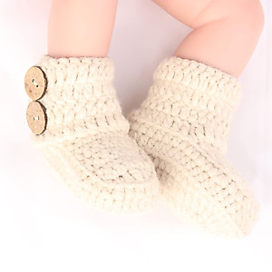 zefen Knit Crochet Baby Booties Newborn Socks Handmade Shoes Deep (Ivory, Small)