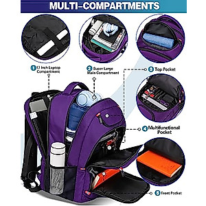 VANKEV Travel Backpack, Extra Large Laptop Backpack for Women Men，School College Business Work Bookbag Anti Theft TSA Approved Computer Bag Fits 17 Inch Laptop with USB Charging Port(Purple)