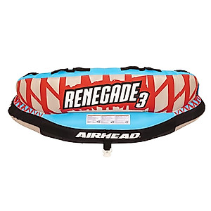 Airhead AHRE-503 Renegade Big 3 Person Inflatable Towable Water Tube Seat Rider Boating Tubing Kit with Boat Pull Rope and Pump for Kids and Adults