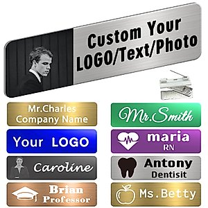 Personalized Name Tag Custom Engraved Badges with Logo Picture Customized Metal Id Tags with Pin or Magnetic Backing for Business Office School Nurse Doctor Teacher Employees
