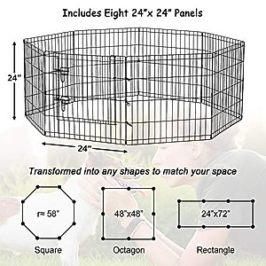 Puppy Pet Playpen 8 Panel 24 Inch Indoor Outdoor Metal Portable Folding Animal Exercise Dog Fence Ideal for Pet Animals Dog Cat Rabbit Breed Puppy (24" x 24" x 8)