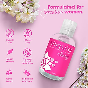 Sliquid Sassy Water-Based Lube - Thick, Long-Lasting Gel, Natural Lube for Women/Men/Couples, Unscented, 4.2 Fl Oz