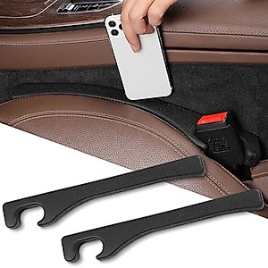 CHORHA 2 Pack Car Seat Gap Filler PU Leather Universal Fit Orgaziner for Car SUV Truck to Fill The Gap Between Seat and Console Stop Cellphone Wallet Keys Coins from Dropping Black (Black)