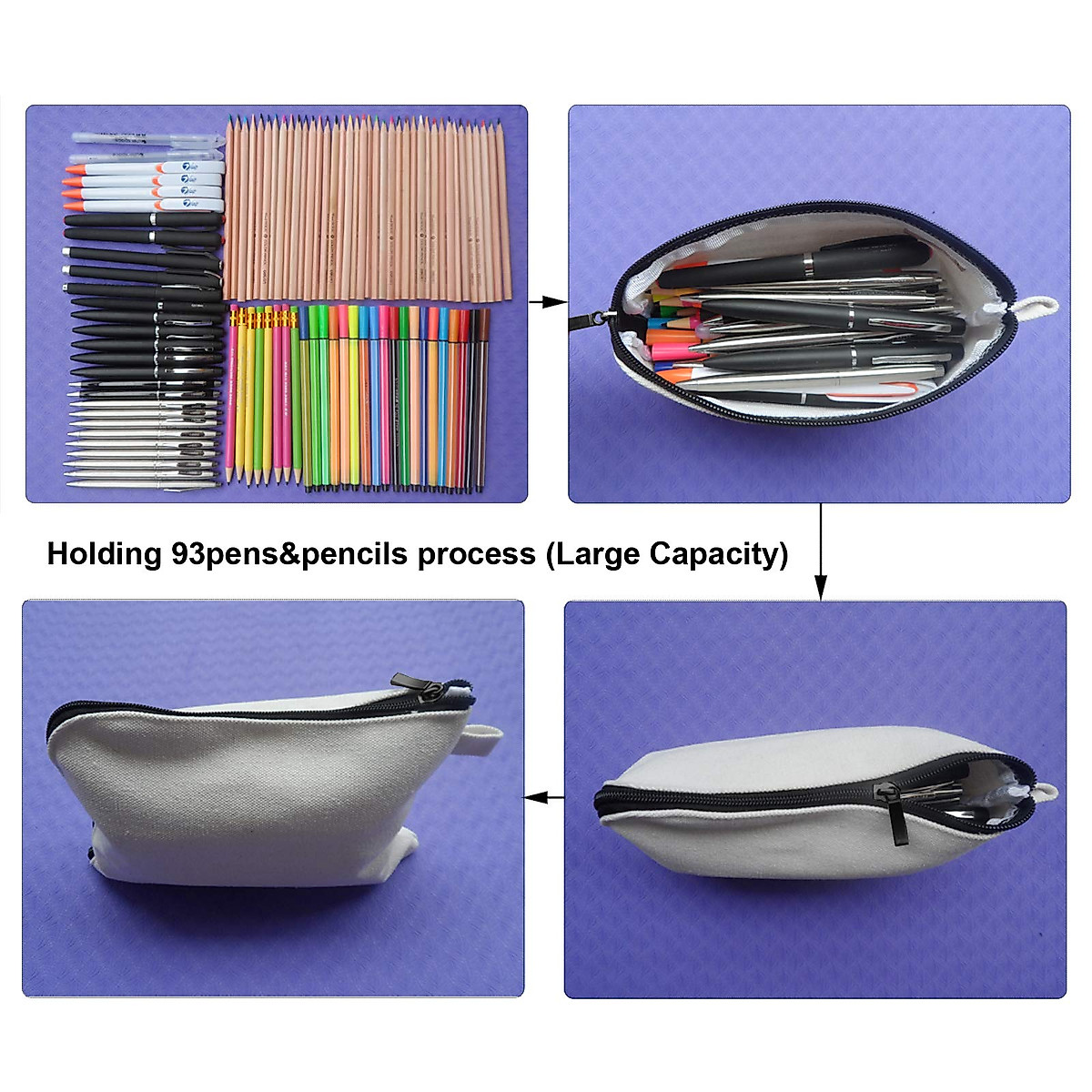 Enyuwlcm 16oz Canvas Zipper Bag Small Makeup Pouch Flat Pencil Pouch 2 Pack Black and White