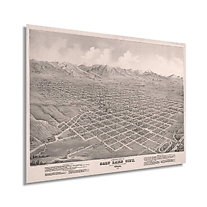 HISTORIX Vintage 1875 Salt Lake City Utah Map Poster - 18x24 Inch Vintage Map of Salt Lake City Wall Art - Panoramic View of Salt City City from the North Looking South-East Poster Print
