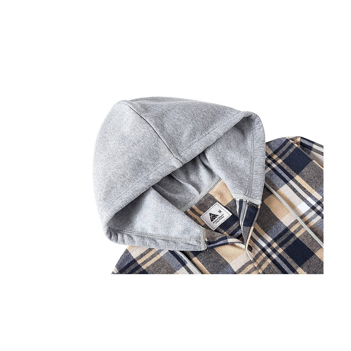 SWISSWELL Mens Flannel Hoodie Shirts Long Sleeve Fashion Plaid Jackets Button Down Shirts Navy Beige L