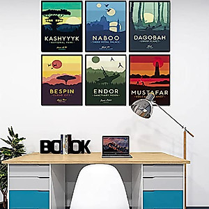 UCRGGUY Travel Star On The Wars Posters for Room Aesthetic 6 Piece Galaxy Planet Attraction Style Movie Poster Canvas Wall Art Party Decor Bedroom Living Fans Gifts 8x10inch Unframed, Star01