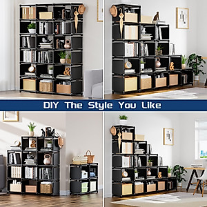 Mavivegue Book Shelf, 9+12+16+18 Cube Storage Organizer, DIY Bookcase, Metal Cube Bookshelf, Tall Book case for Bedroom, Living Room,Office, Closet Storage Organizer, Black Cubicle Storage Rack-Black