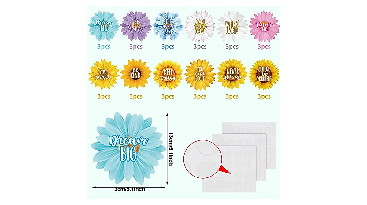 36 Pieces Sun Flower Spring Cutouts with Growth Mindset Bulletin Board ...