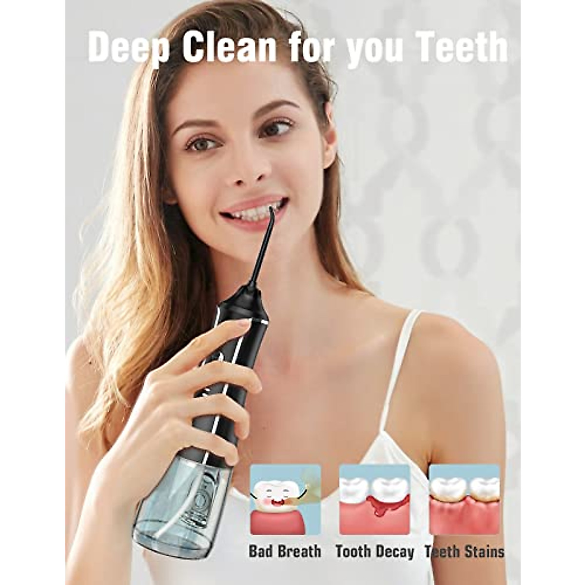 Cordless Water Flosser for Teeth, YaFex 320ML Portable Water Tooth Cleaning Pick Dental Oral Irrigator with 8 Tips, 5 Modes, Rechargeable, IPX7 Waterproof for Home Black