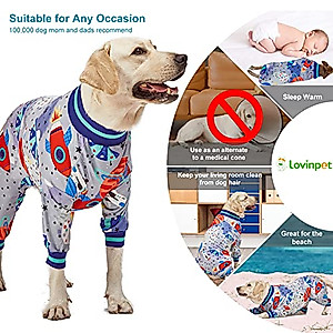 LovinPet Large Dog Wound Care/Surgery Recovery Clothes, Large Dog Pajamas, Lightweight Stretchy Jersey Knit, Galaxy World Gray Print, Big Dog Jammies,UV Protection,Large Breed Dog Onesie, Pet PJ's/XL