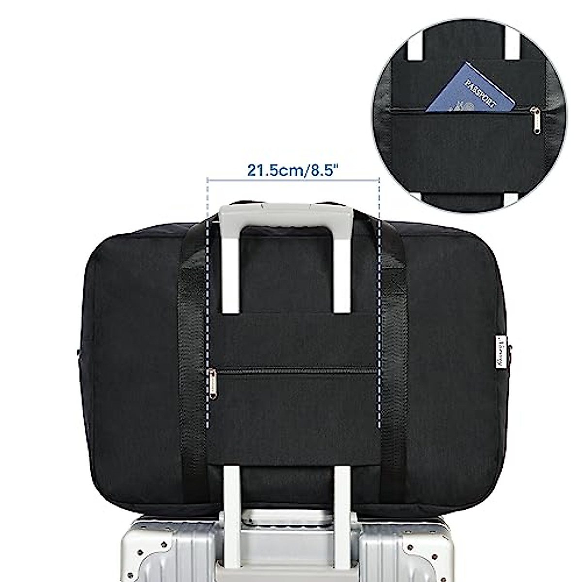 Carry on luaggage 22x14x9 Airlines Approved Foldable Carry on Bag Travel Duffel Packable Duffle Overnight for Women and Men 40L (Black)