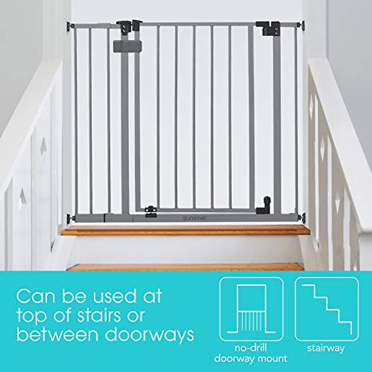 Summer Infant Secure Space Extra-Wide Safety Gate, 28.5 - 52 Inch Wide, for Doorways & Stairways, Auto-Close & Hold-Open, Grey, Slate