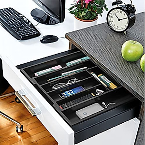 Pipishell Bamboo Expandable Drawer Organizer for Utensils Holder, Adjustable Cutlery Tray, Wood Drawer Dividers Organizer for Silverware, Flatware, Knives in Kitchen, Bedroom, Living Room (Black)