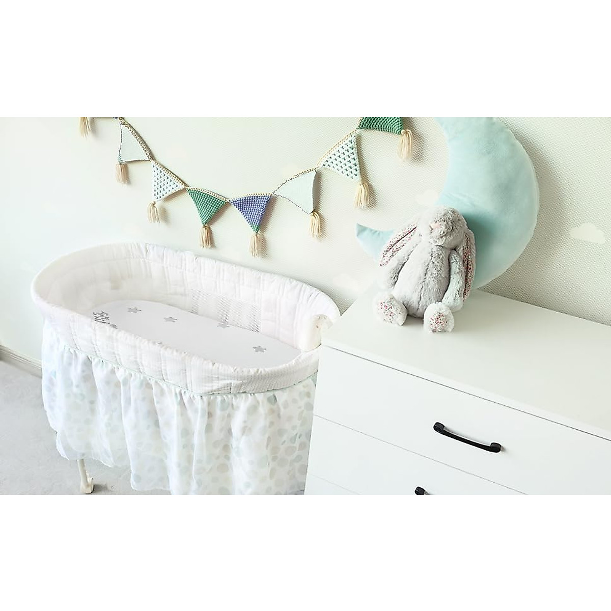 Bassinet Mattress Pad (15"x 30"x 0.8") Fits Moses Basket, Oval Shaped with Removal Zippered Cover, Waterproof Breathable Soft Foam