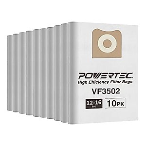 POWERTEC 10PK VF3502 Replacement Bags for 12-16 Gallon Wet/Dry Vacs, Ridgid Shop Vac Bags fits WD1950, WD1956 WD1850 WD1851, WD1450 WD1680 WD1270 (75002-P5)