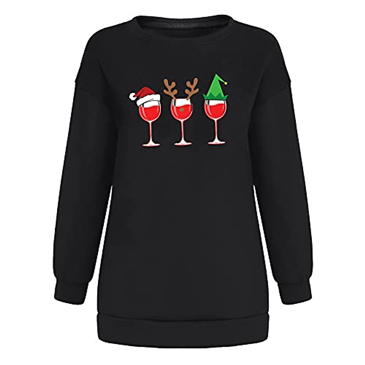 Christmas women's gifts,Pullover O-Neck Winter Fleece Tops Festival Printed Long Sleeve Blouse Ladies Oversized Sweatshirts Black