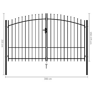 loibinfen Double Door Fence Gate with Spike Top, Garden Fence Gate Double Door Metal Steel Outdoor Fencing for Yard Driveway, Steel 9.8'x5.7' Black -AA