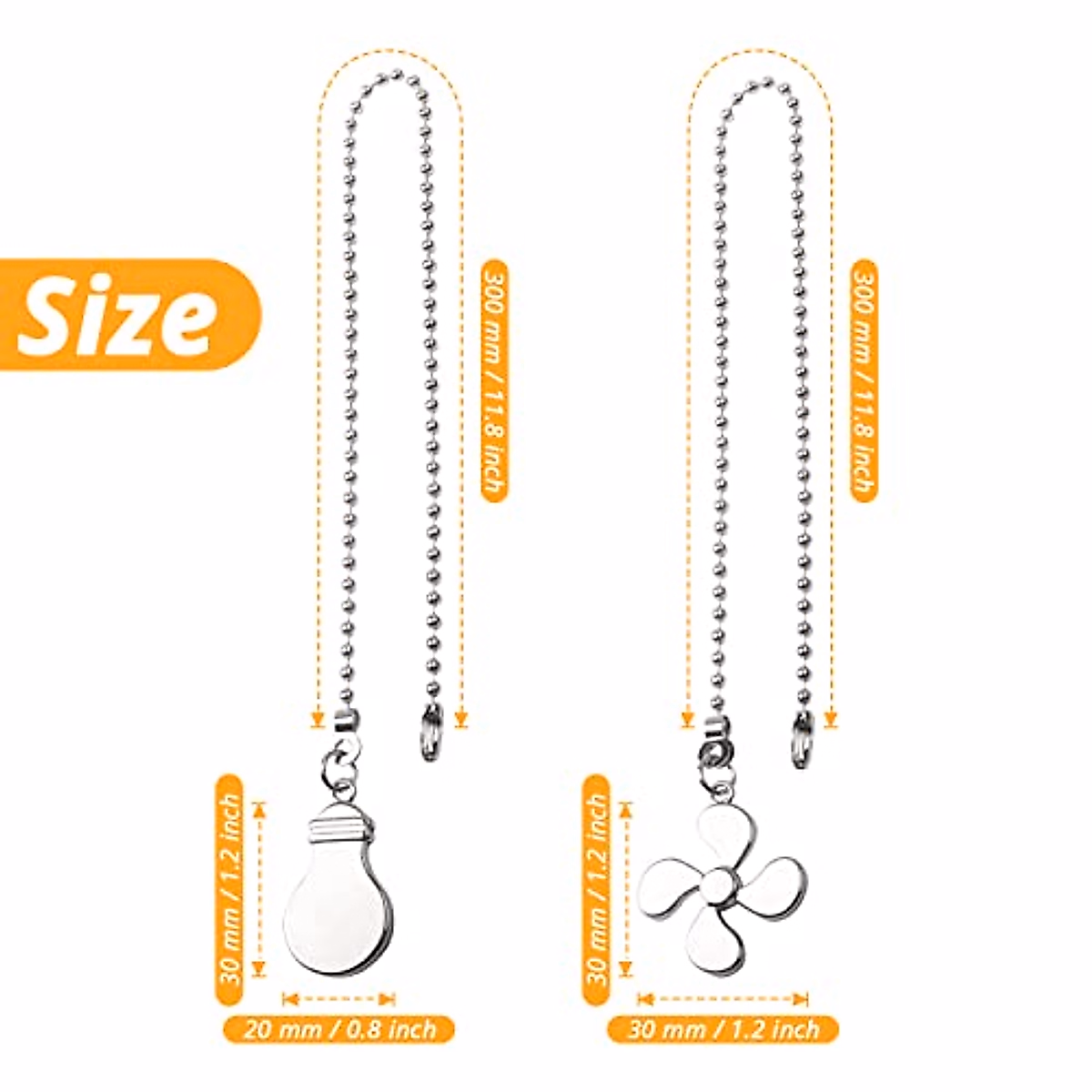 defutay Ceiling Fan Pull Chain - Fan Metal Lighting Pendant Chain Ceiling Fan Zipper Accessories Decoration - Suit for Fans and Light Fixtures Pulls Extension or Replacement (Silver)